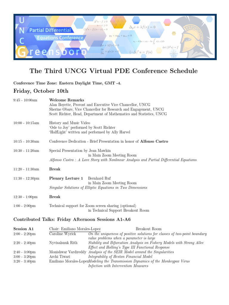 UNCG PDE Conference 2025 Schedule | PDF | Partial Differential Equation ...
