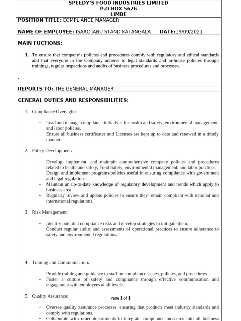 Isaac Job Description Final | PDF