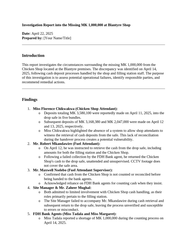 Investigation Report Into The Missing MK 1 | PDF | Audit