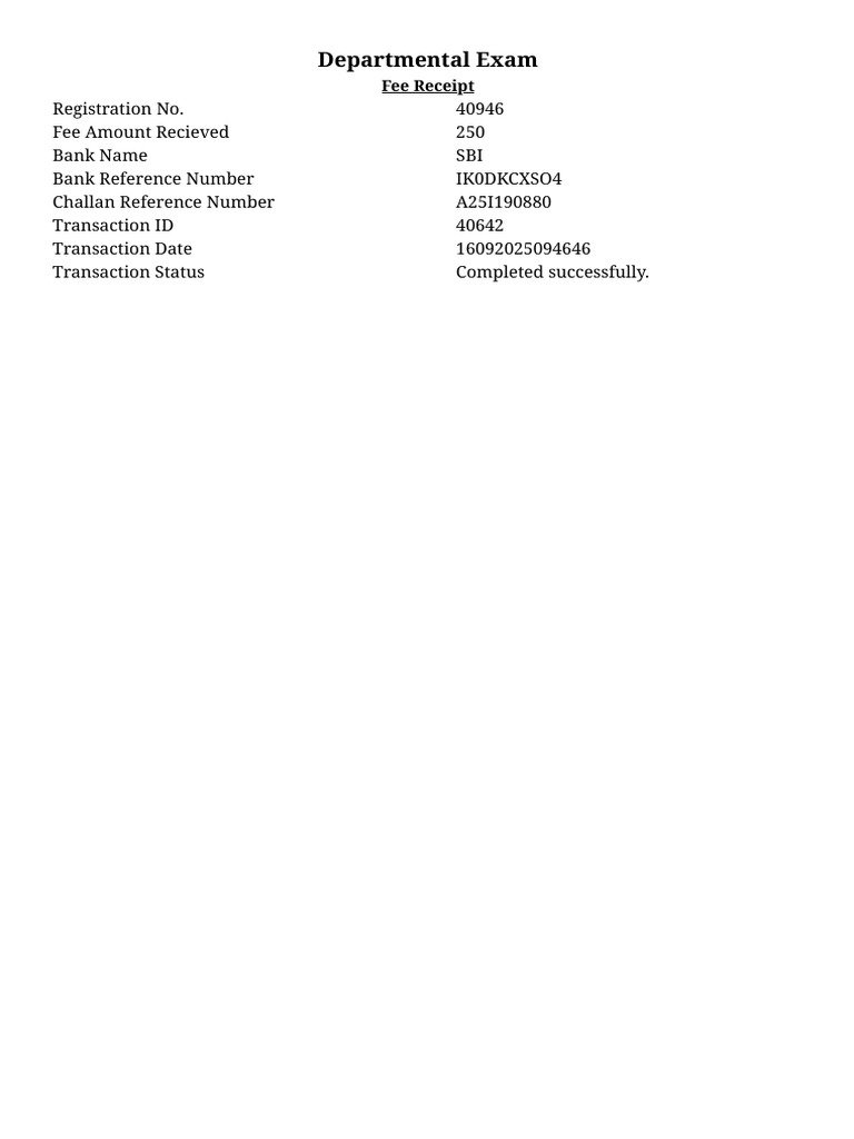 Departmental Exam Fee Receipt Details | PDF