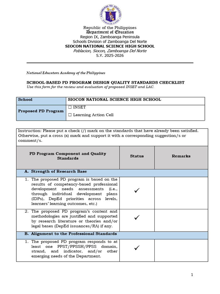 PD Program Design Quality Checklist | PDF | Educational Assessment ...