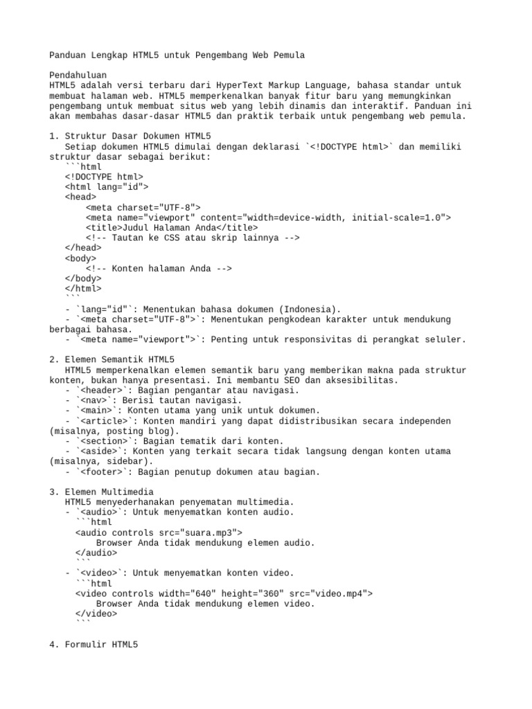 Panduan Lengkap HTML5 Untuk Pengembang Web Pemula | PDF