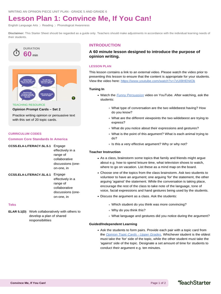 Overview Lesson-1 Convince-Me-If-You-Can | PDF | Lesson Plan | Teachers