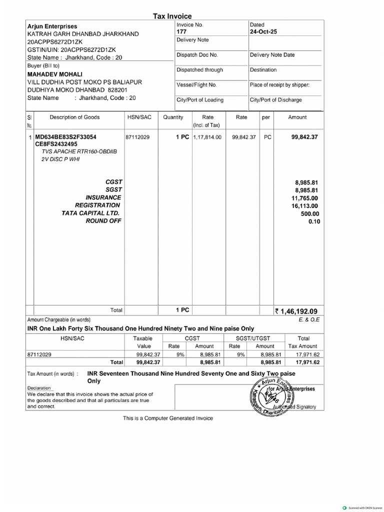 Mahadev Mohali Tally Invoice | PDF