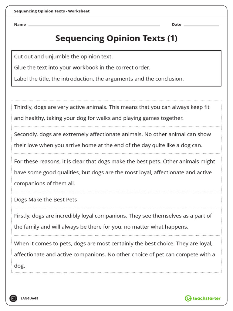 L2 Resource Worksheet Sequencing-Opinion-Texts EnUS | PDF | Classroom | Pet