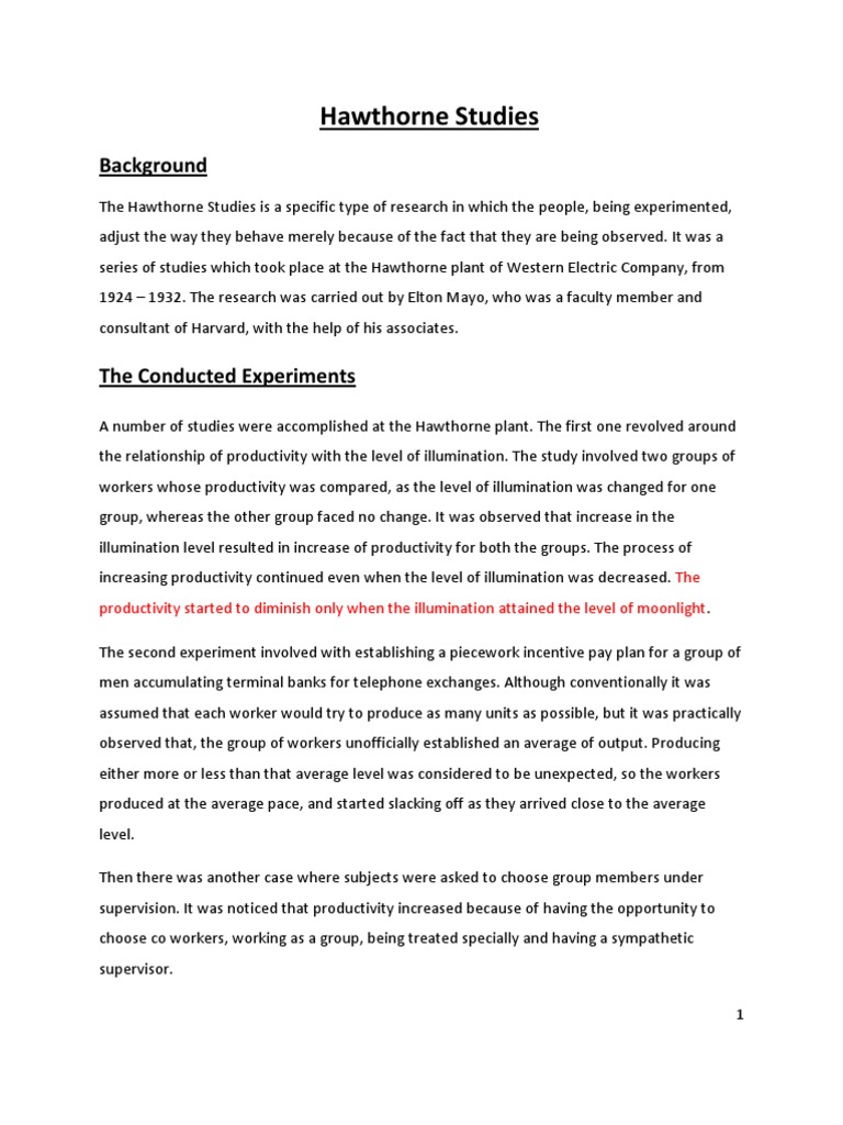 Hawthorne Studies | PDF | Behavioural Sciences | Psychological Concepts