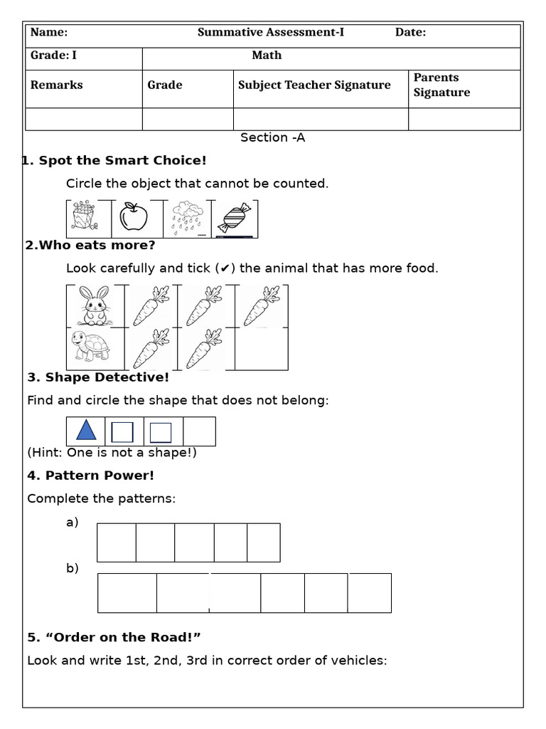 Grade 1 Math Summative Assessment | PDF