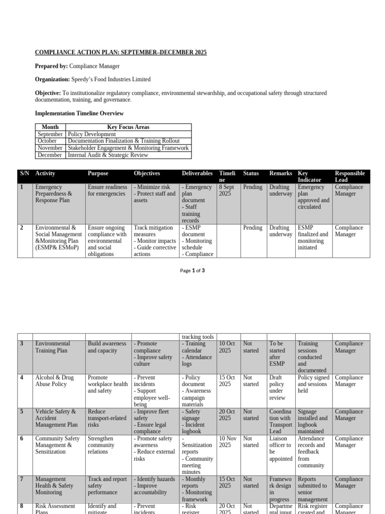 Compliance Action Plan Overview 2025 | PDF | Regulatory Compliance | Safety