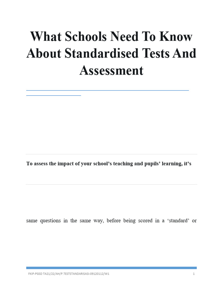 WEEK 1 - What Schools Need To Know About Standardised Tests and ...