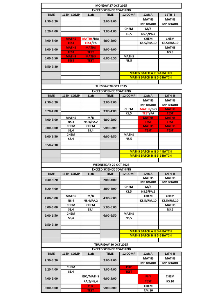 Time Table Esc 27 Oct To 1 Nov 2025 | PDF