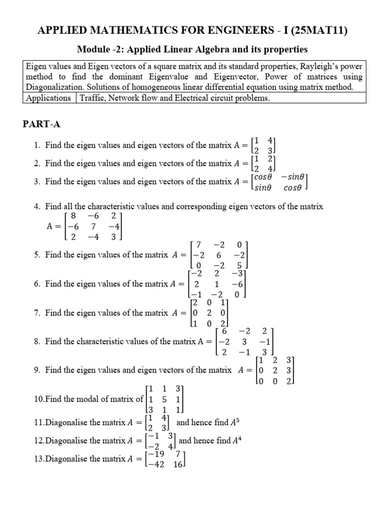 QB - 25MAT11 Module-2 Applied Linear Algebra & Its Properties-1 | PDF | Eigenvalues And ...