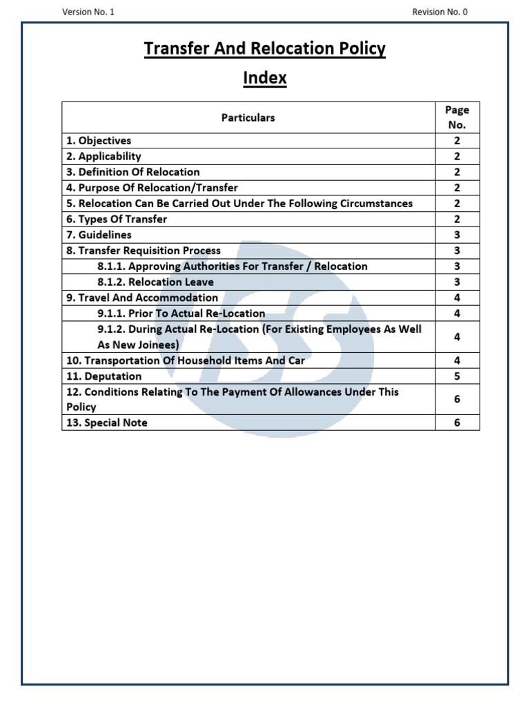 Transfer & Relocation Policy | PDF | Insurance | Business