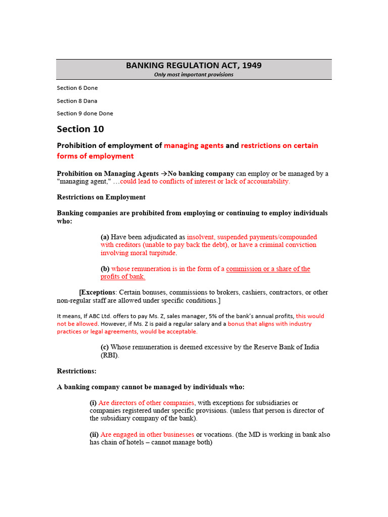 Key Provisions of Banking Regulation Act | PDF | Banks | Expense