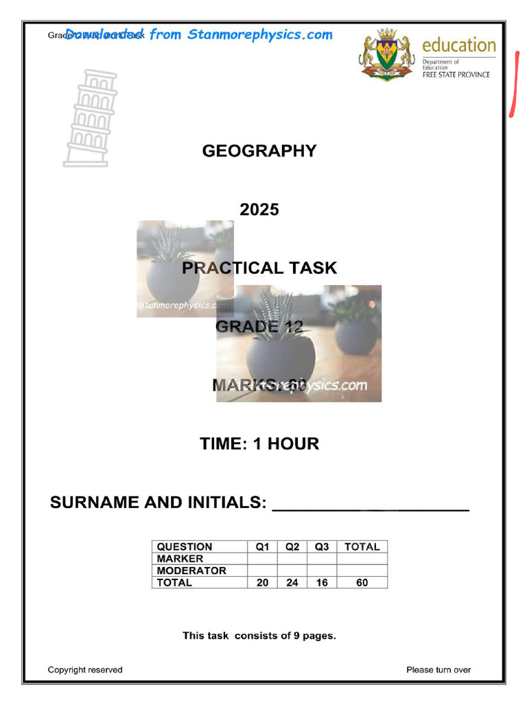 FS Geography Grade 12 PRACTICAL TASK Term 1 2025 and Memo | PDF