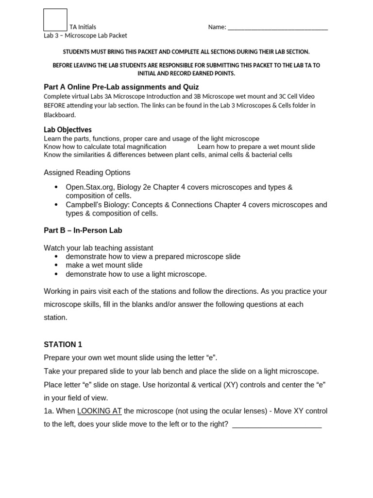 Microscope Lab Packet for Students | PDF | Microscope | Equipment
