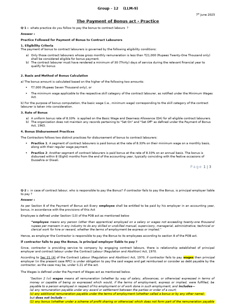 Bonus - Payment Practices | PDF | Employment | Wage