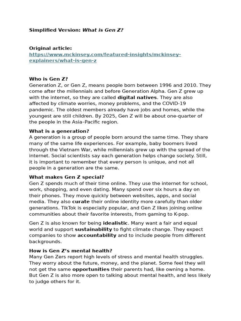 Lesson 1 Article What Is Gen Z | PDF | Millennials | Behavioural Sciences
