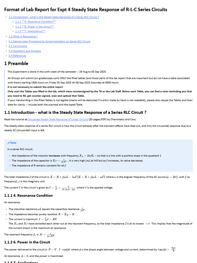 Expt 4 Subrat Kar Lab Report Steady State Response of R-L-C Series ...