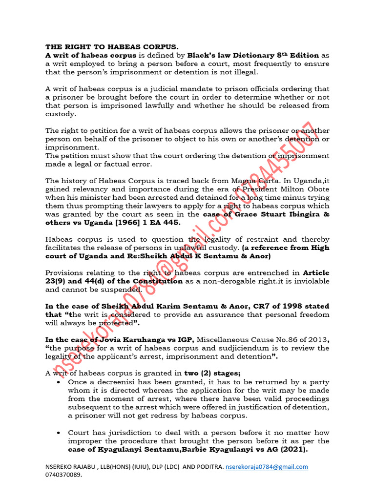 WRIT OF HABEAS CORPUS | PDF | Habeas Corpus | Separation Of Powers