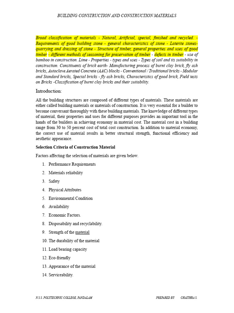 Bccm m1 Notes | PDF | Wood | Building Materials
