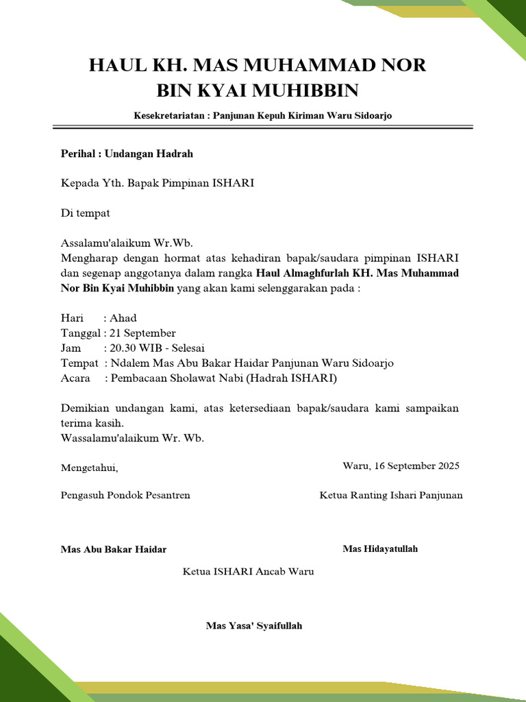 Undangan Haul KH. Mas Muhammad Nor | PDF