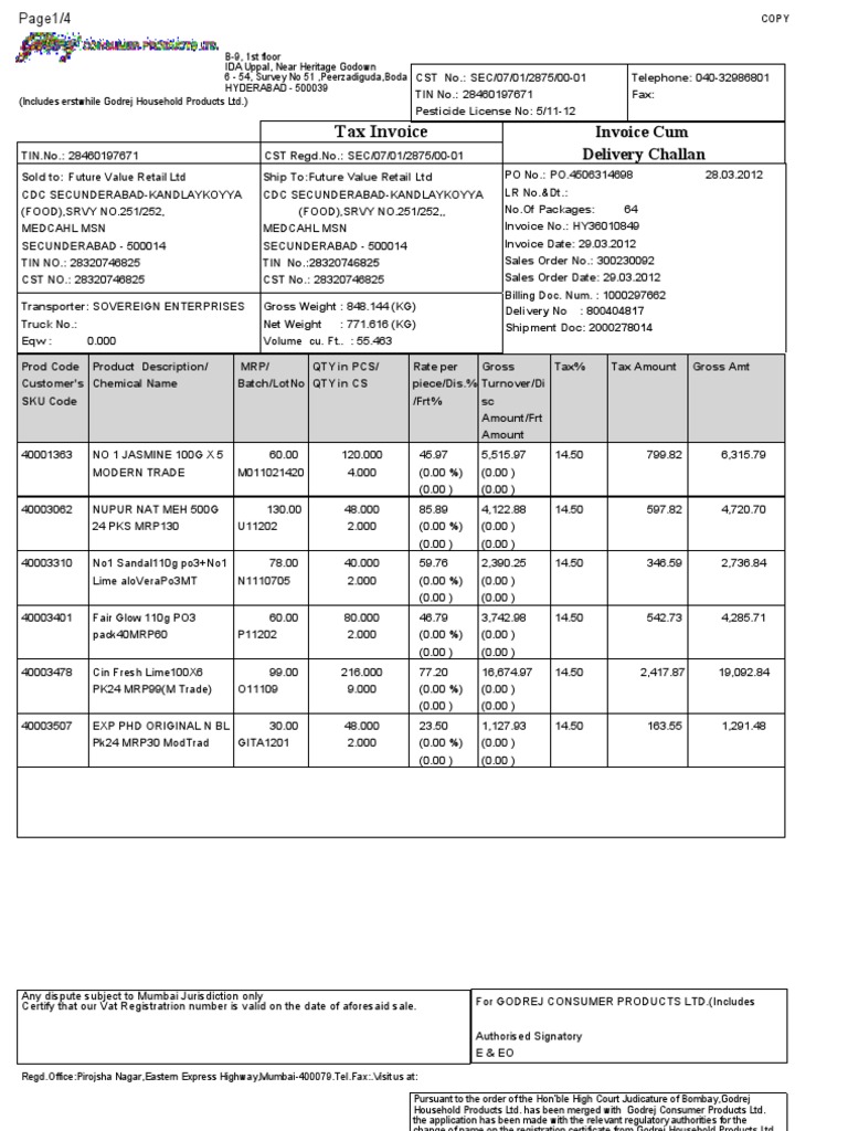 Tax Invoice: Invoice Cum Delivery Challan | PDF | Invoice | Business