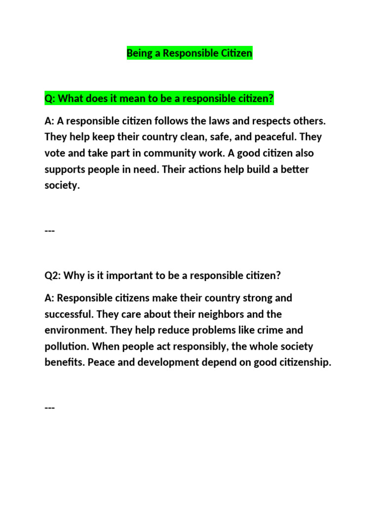 Responsibilities of a Good Citizen | PDF | Citizenship