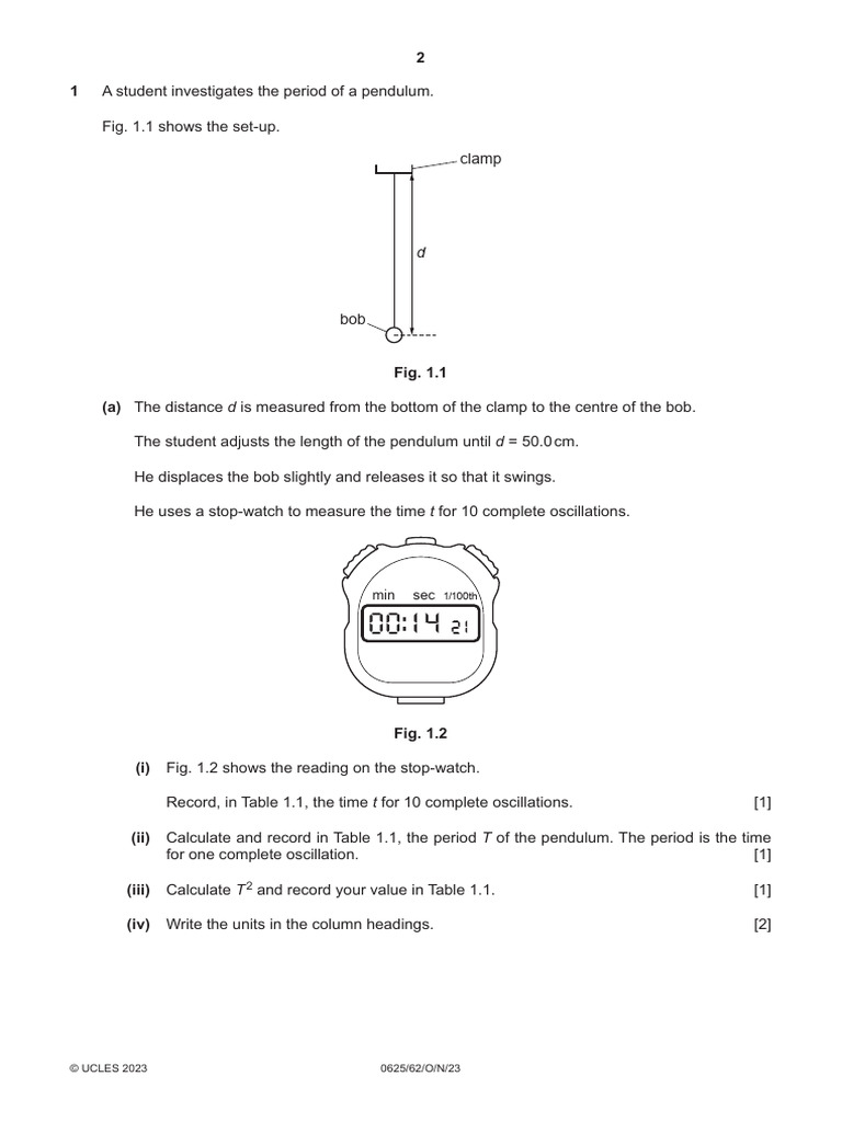 0625 w23 QP 62 Removed | PDF | Pendulum | Applied And Interdisciplinary Physics