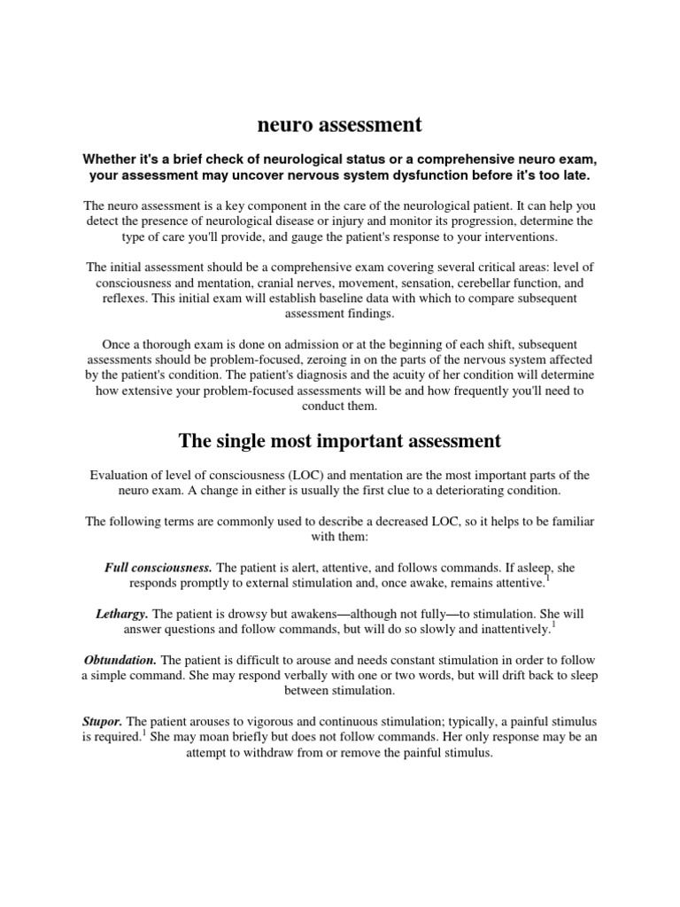 Neuro Assessment: The Single Most Important Assessment | PDF | Coma ...