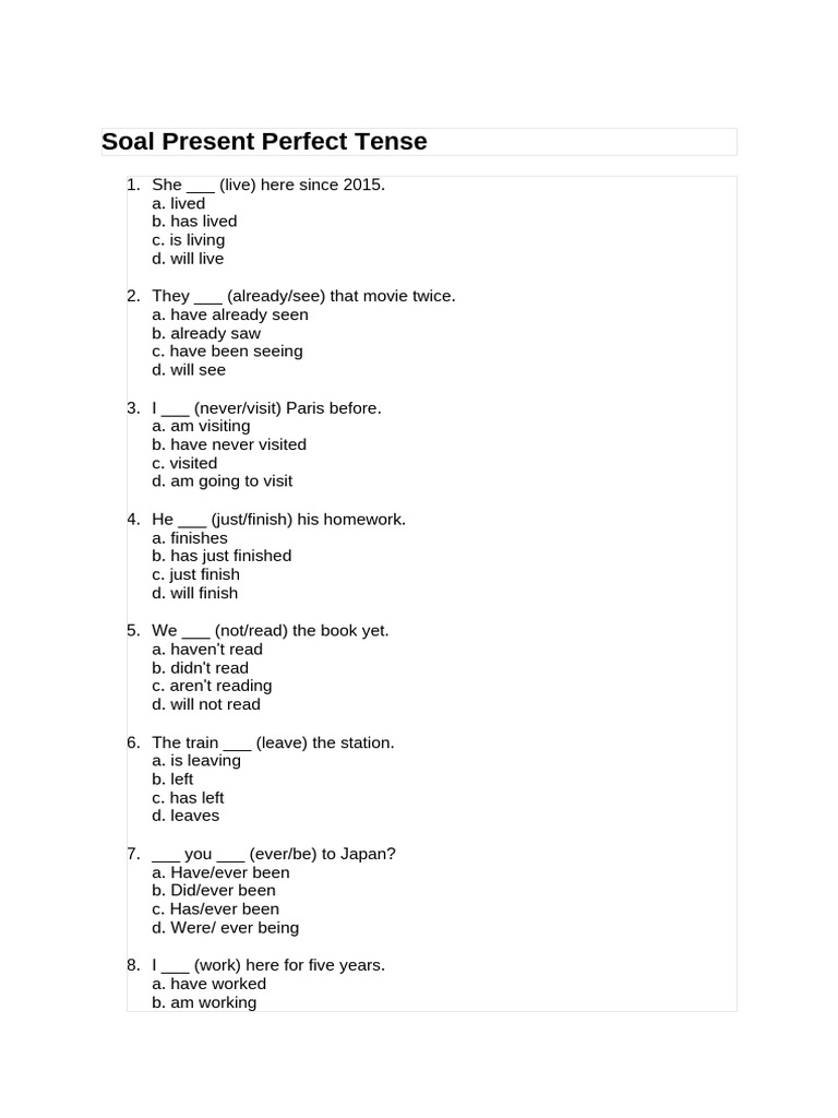 Present Perfect Tense Exercises | PDF