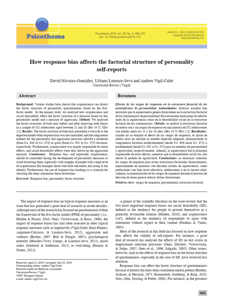 Response Bias in Personality Assessments | PDF | Aggression | Bias