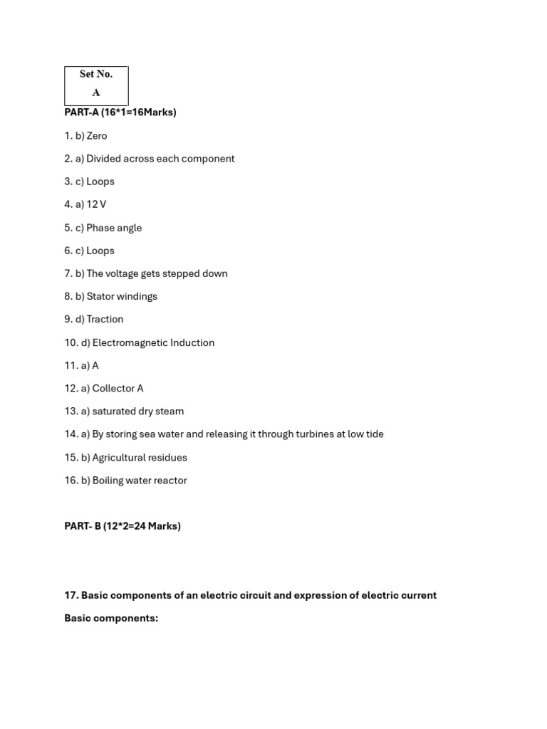 Set - A Answers | PDF | Electromagnetic Induction | Renewable Energy