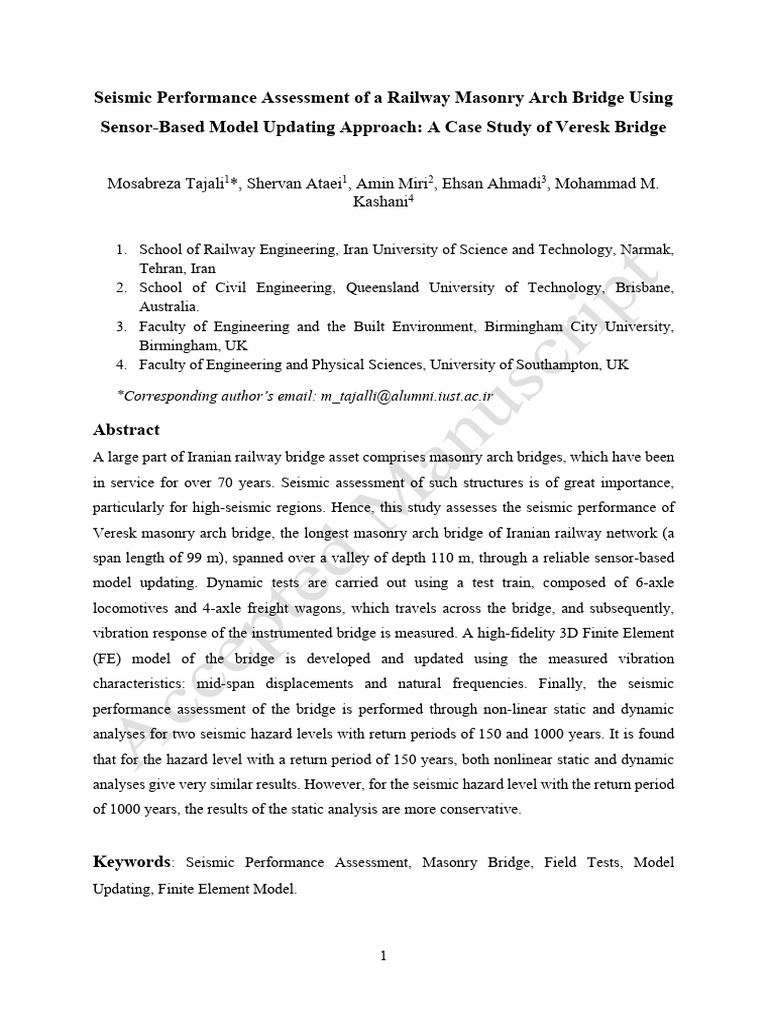 Seismic Assessment of Veresk Bridge | PDF | Strength Of Materials ...
