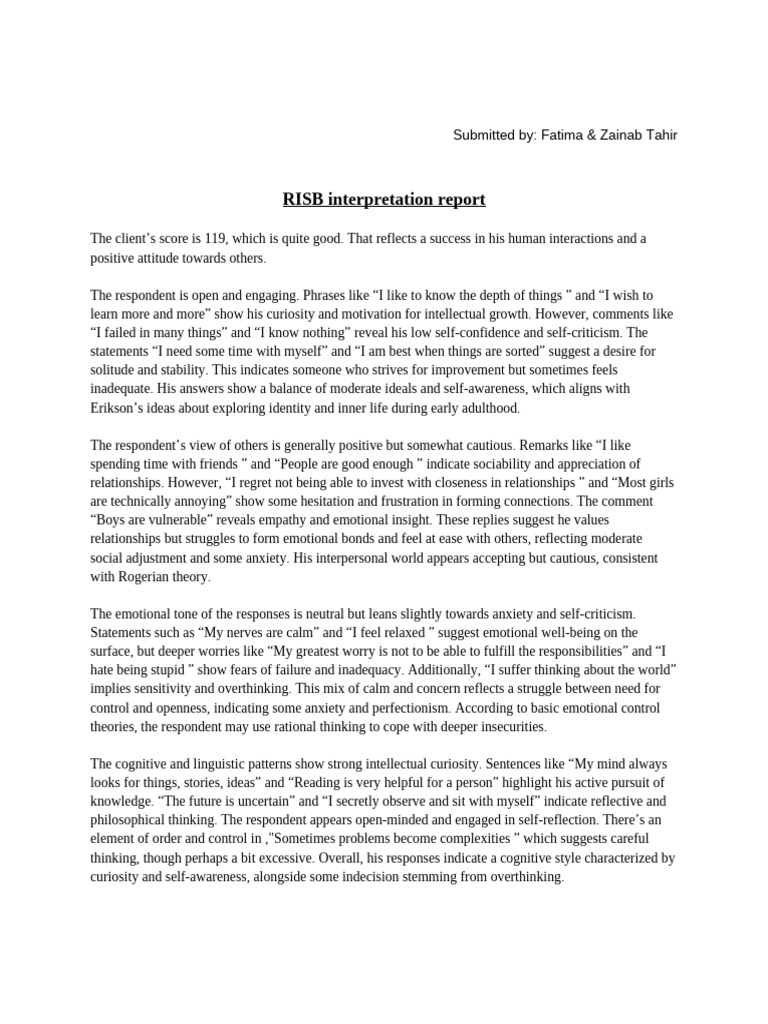 RISB Interpretation - 1 | PDF | Fear | Perfectionism (Psychology)