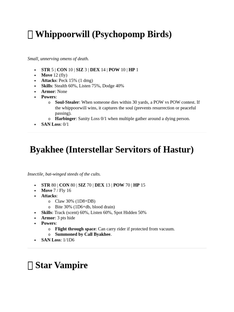 Monster Stats Overview | PDF | Zoology