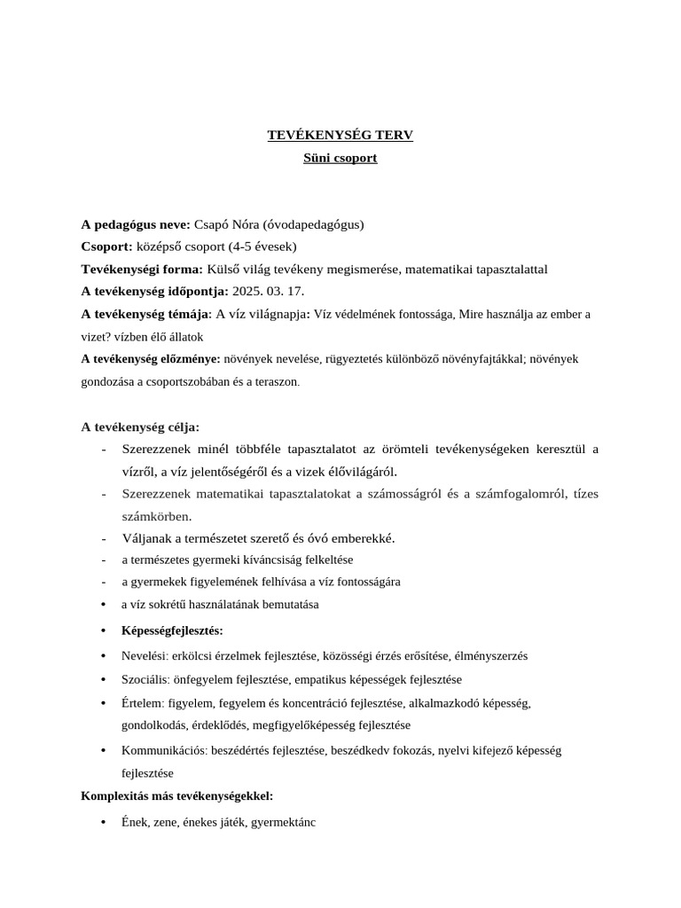 Ének Zene Tevékenységi Terv Süni Kiscsoport | PDF