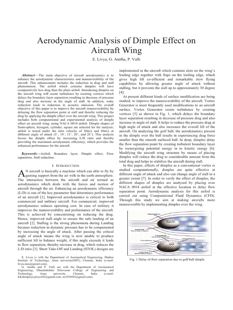Aerodynamic Analysis of Dimple Effect On | PDF | Drag (Physics) | Lift (Force)