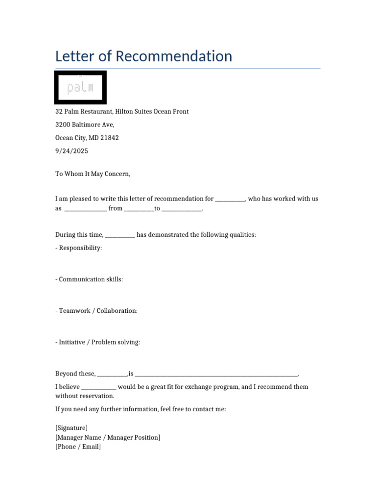 Letter of Recommendation Template | PDF