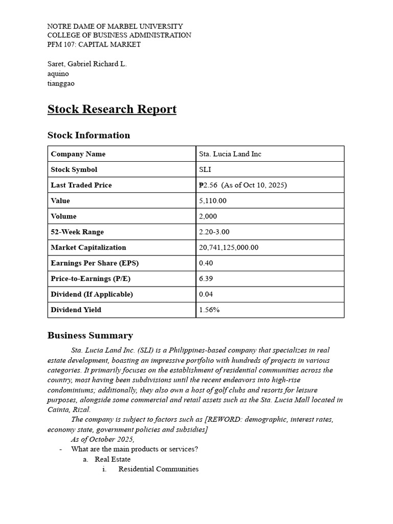 SARET Stock Research Report Outline | PDF | Technical Analysis | Investing