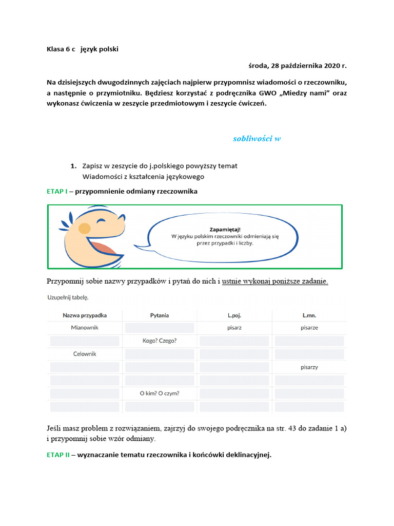 Klasa 6 C Jezyk Polski Material 6 Sroda 28 Pazdziernika Lekcja 29 30 | PDF