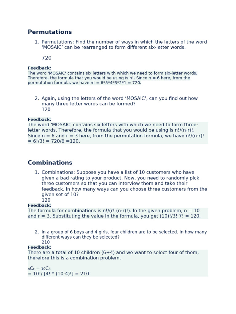 Permutations, Combinations, and Probability | PDF | Probability ...