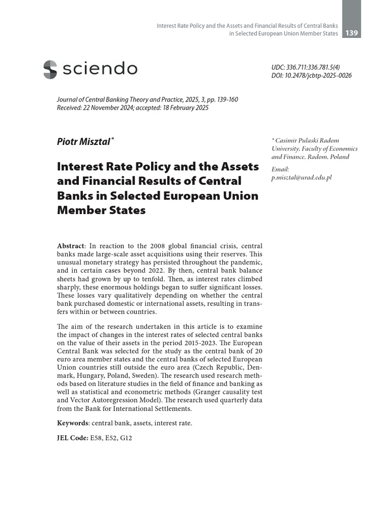 Interest Rate Policy and The Assets and Financial Results of Central ...