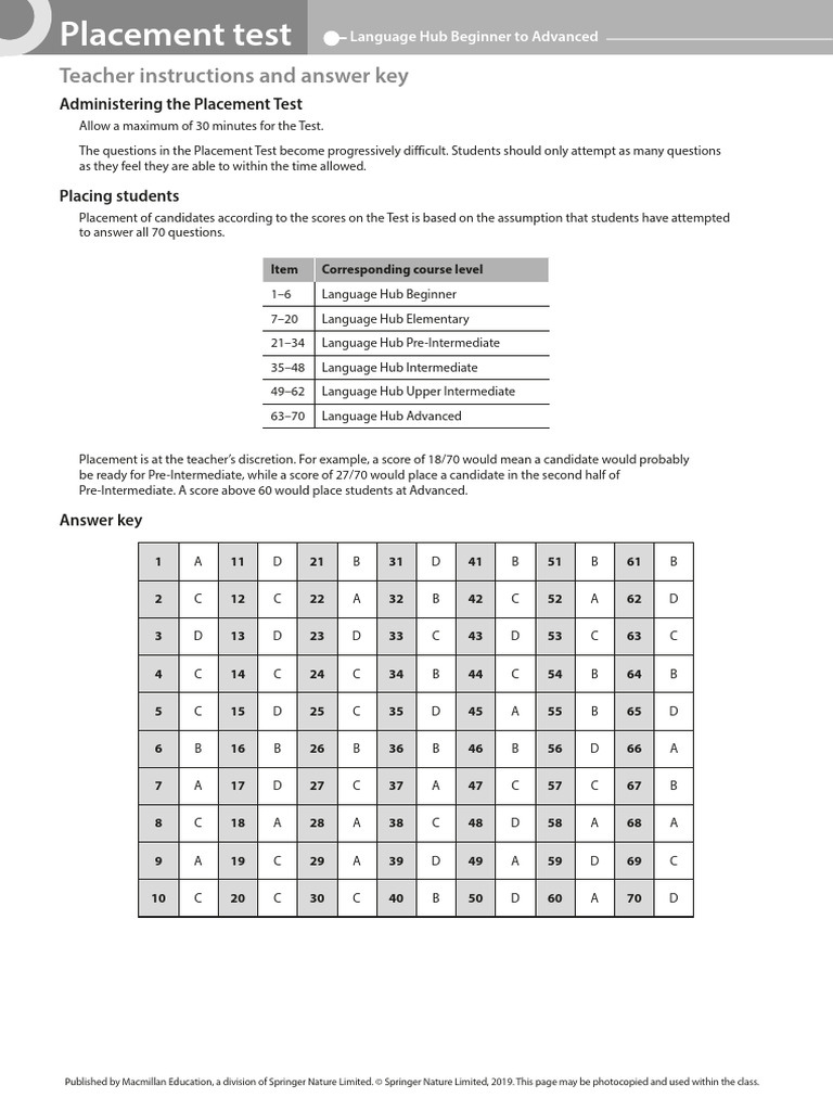 Language Hub Placement Test Guide | PDF
