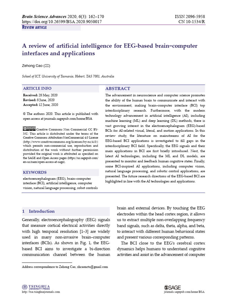 EEG-Based BCIs: AI Applications Review | PDF | Machine Learning ...