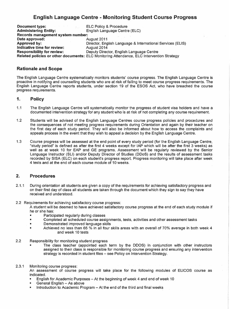 ELC Monitoring Student Course Progress Aug11 | PDF
