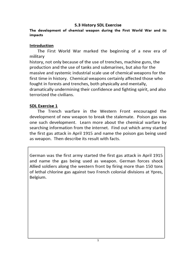 S.3 History SDL Exercise: The Development of Chemical Weapon During The ...