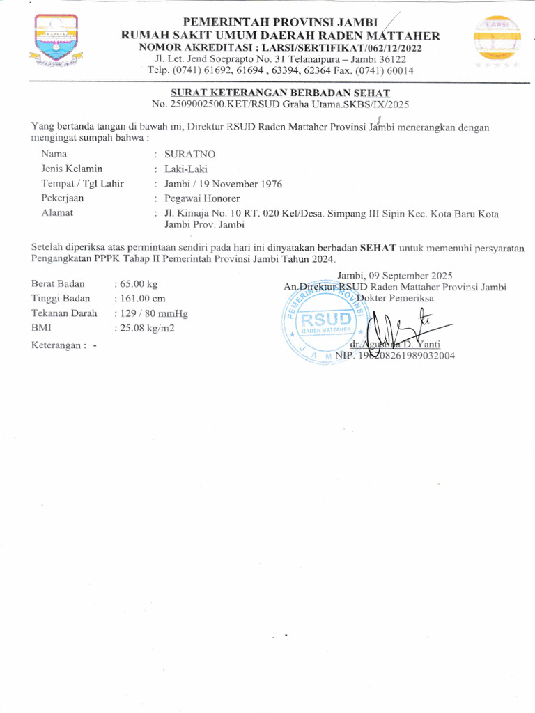 Suket Kesehatan Jasmani Suratno | PDF