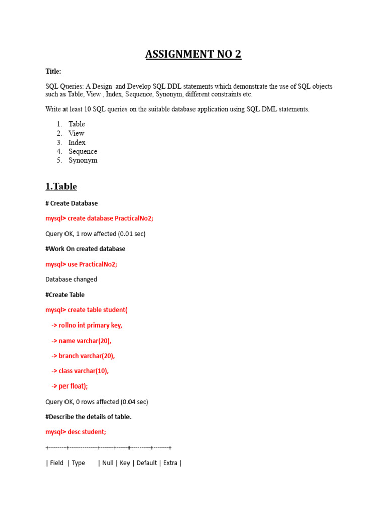 Assignment 2.docx-1 | PDF | Database Index | Table (Database)