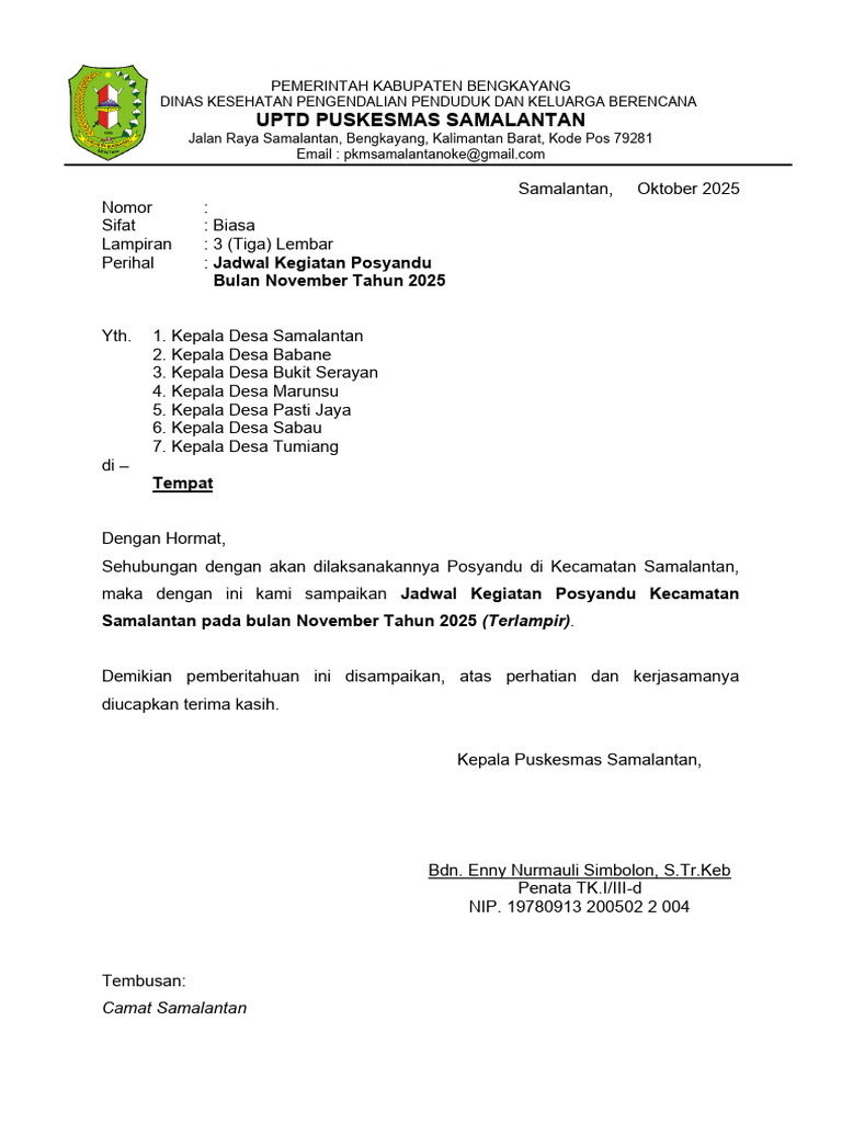 Surat Pemberitahuan Posyandu Bulan November 2025 | PDF