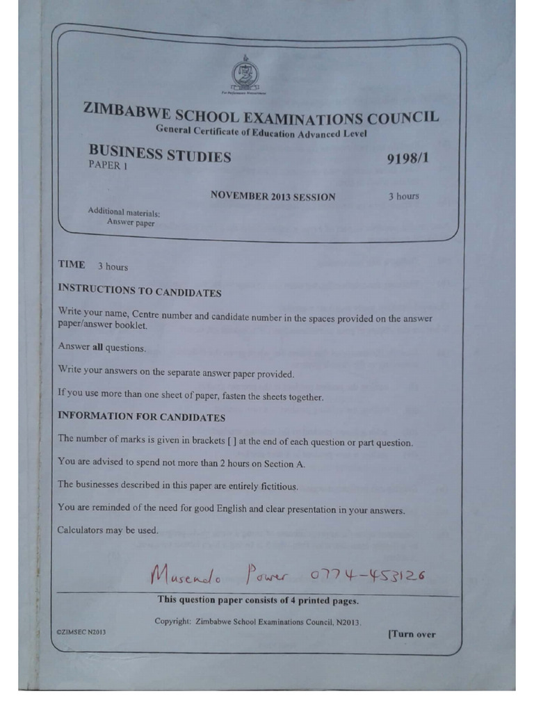 BS 'A' Level N2013 P1 | PDF